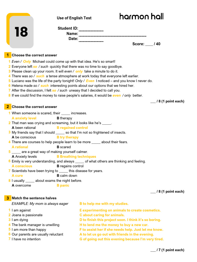 Course 18 Use of English Test Answer Key | PDF | Audition