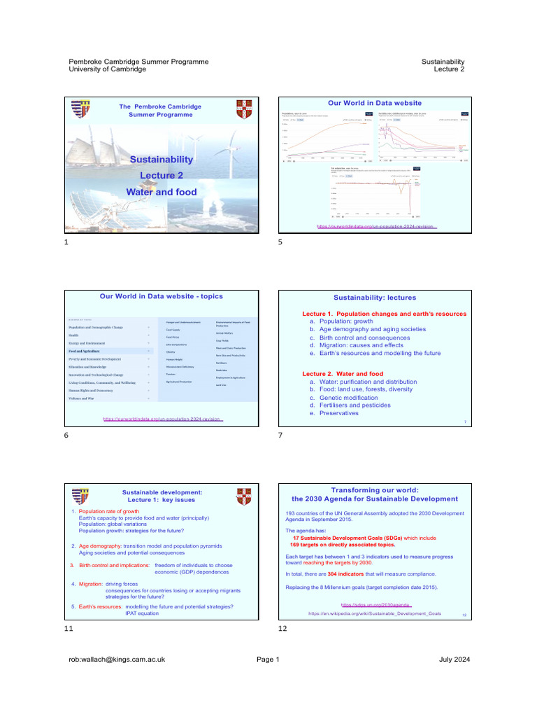 Sustainability Lecture 2 Slides 2024 | PDF | Water Purification | Osmosis