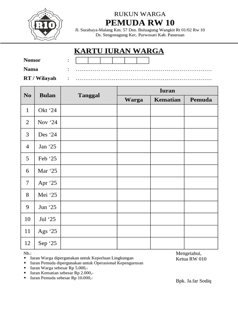 Contoh Kartu Iuran | PDF