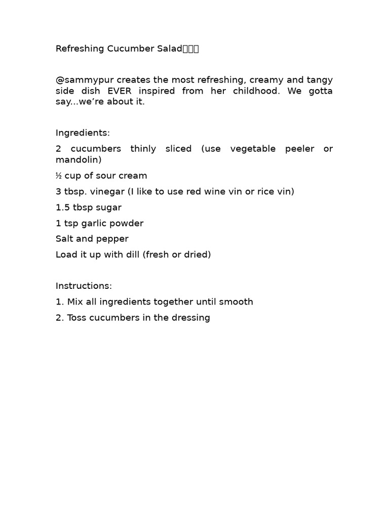 Refreshing Cucumber Salad??? | PDF | Cooking, Food & Wine