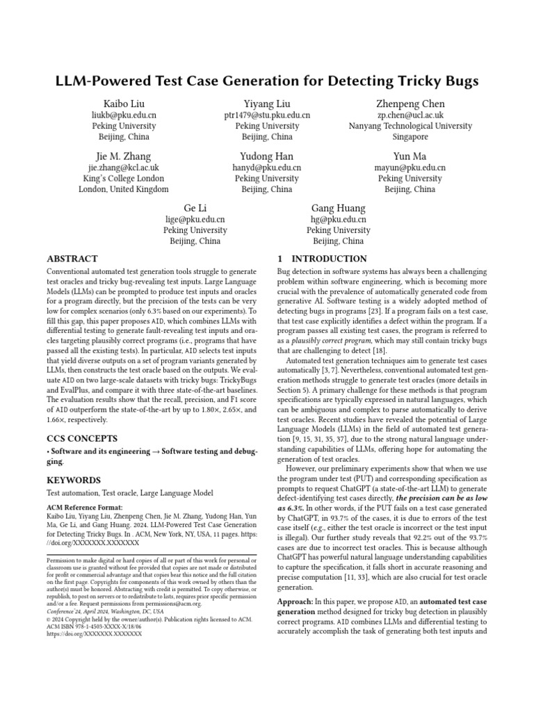 LLM-Powered Test Case Generation for Detecting Tricky Bugs | PDF ... LLM-Powered Test Case Generation for Detecting Tricky Bugs | PDF ...