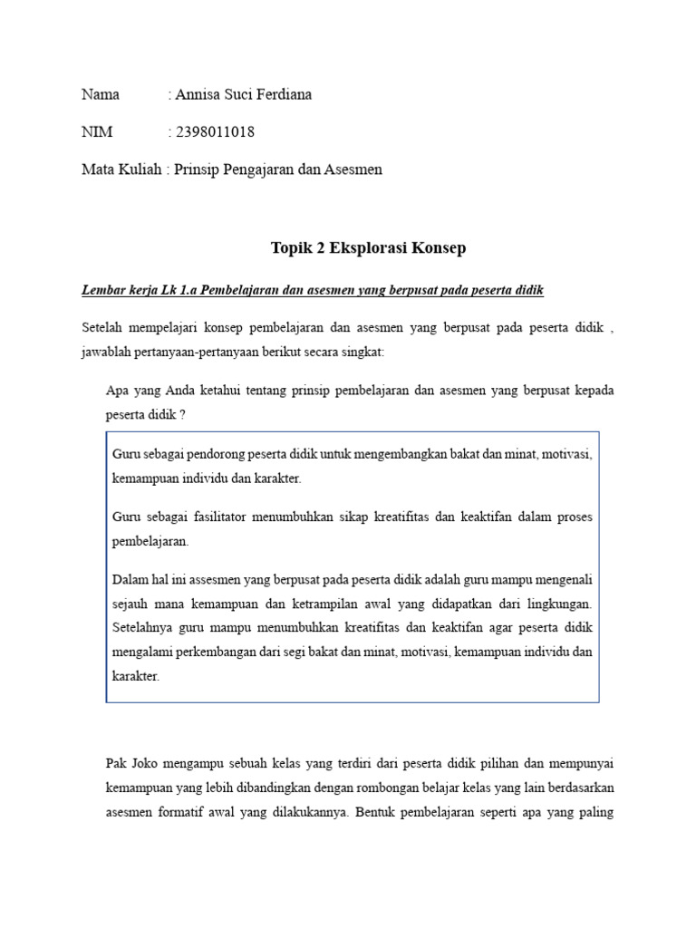 Topik 2 Lembar Kerja 1.a Eksplorasi Konsep - Asesmen PPG | PDF