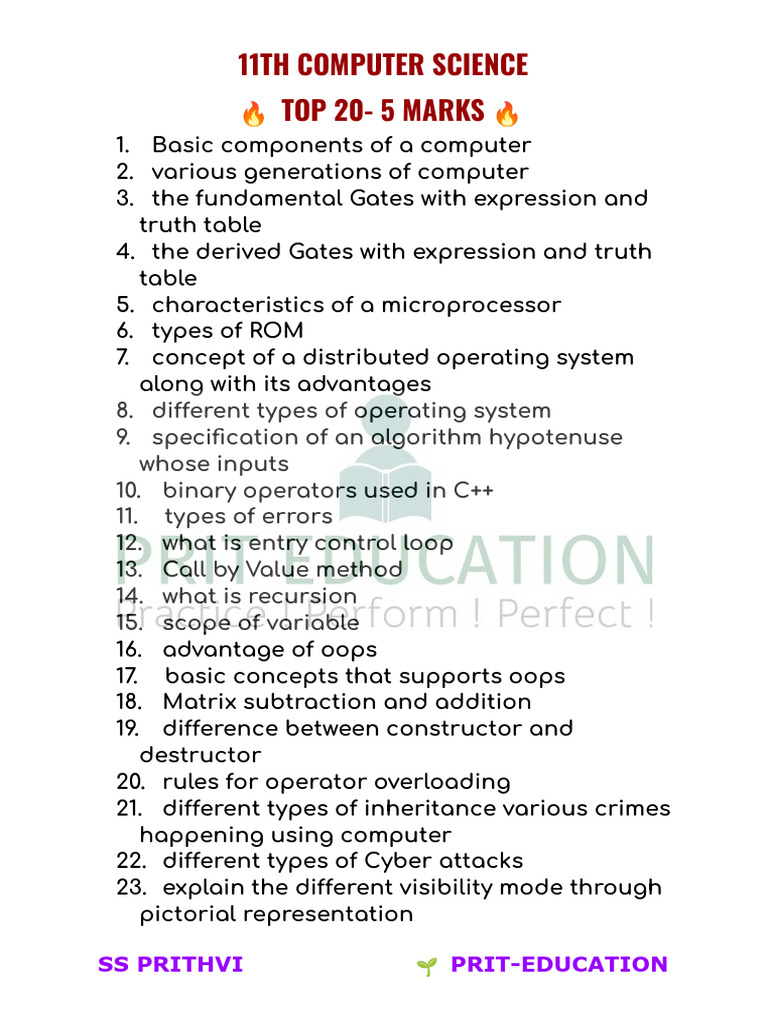 11th Computer Science Top 20 5 Mark Golden Question Paper English ...