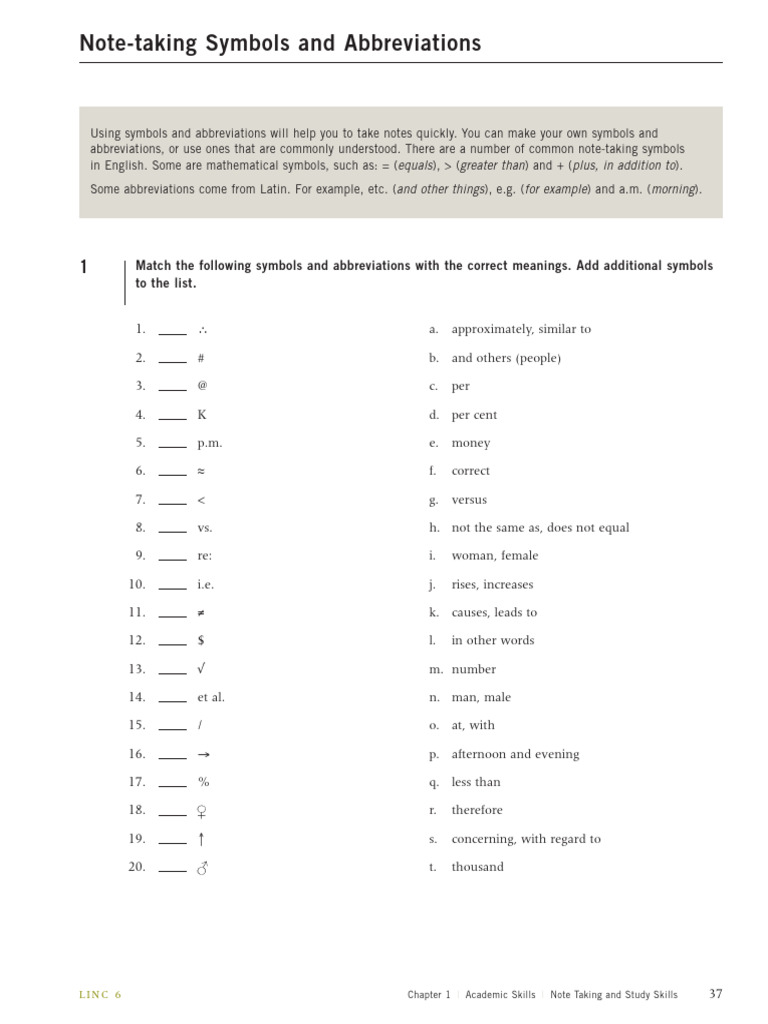 Note-taking Symbols and Abbreviations - Settlement at Work | PDF ...