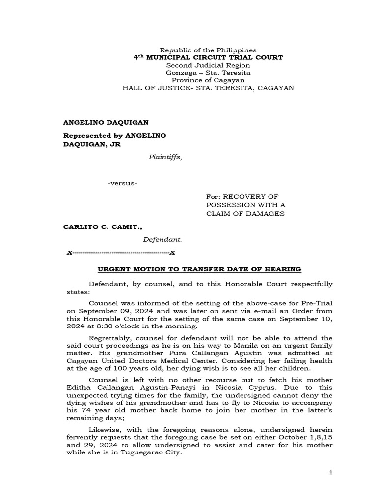 Camit Motion For Resetting | PDF | Legal Procedure | Courts