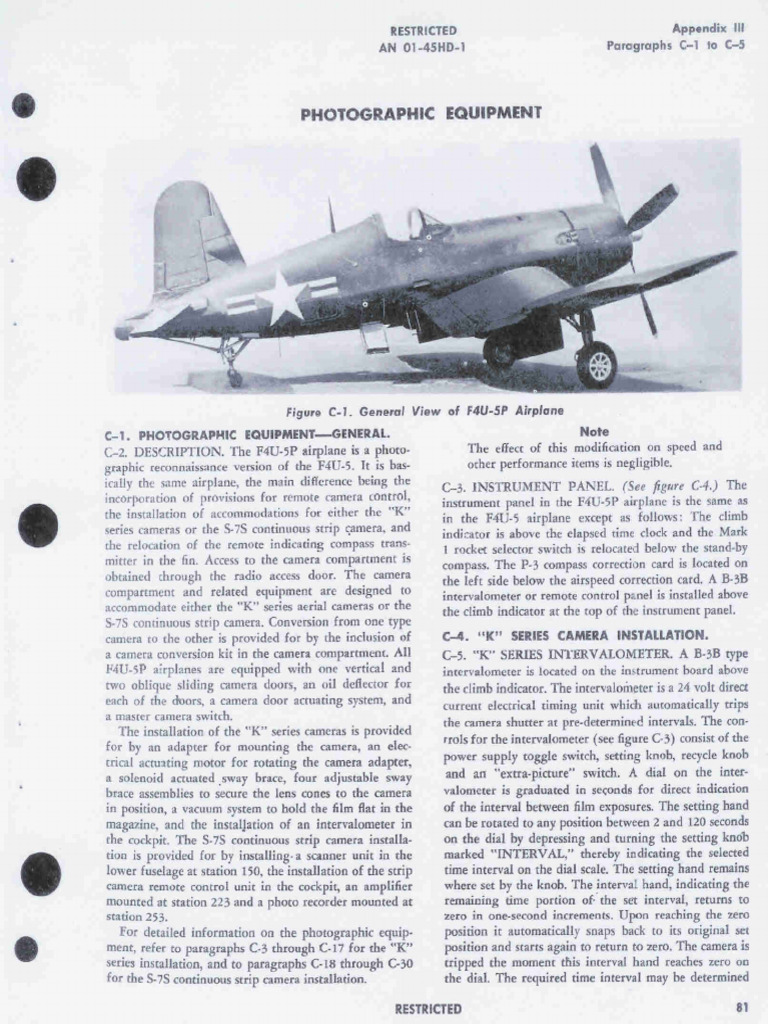 Chance Vought F4U-5P Photographic Equipment Manual | PDF