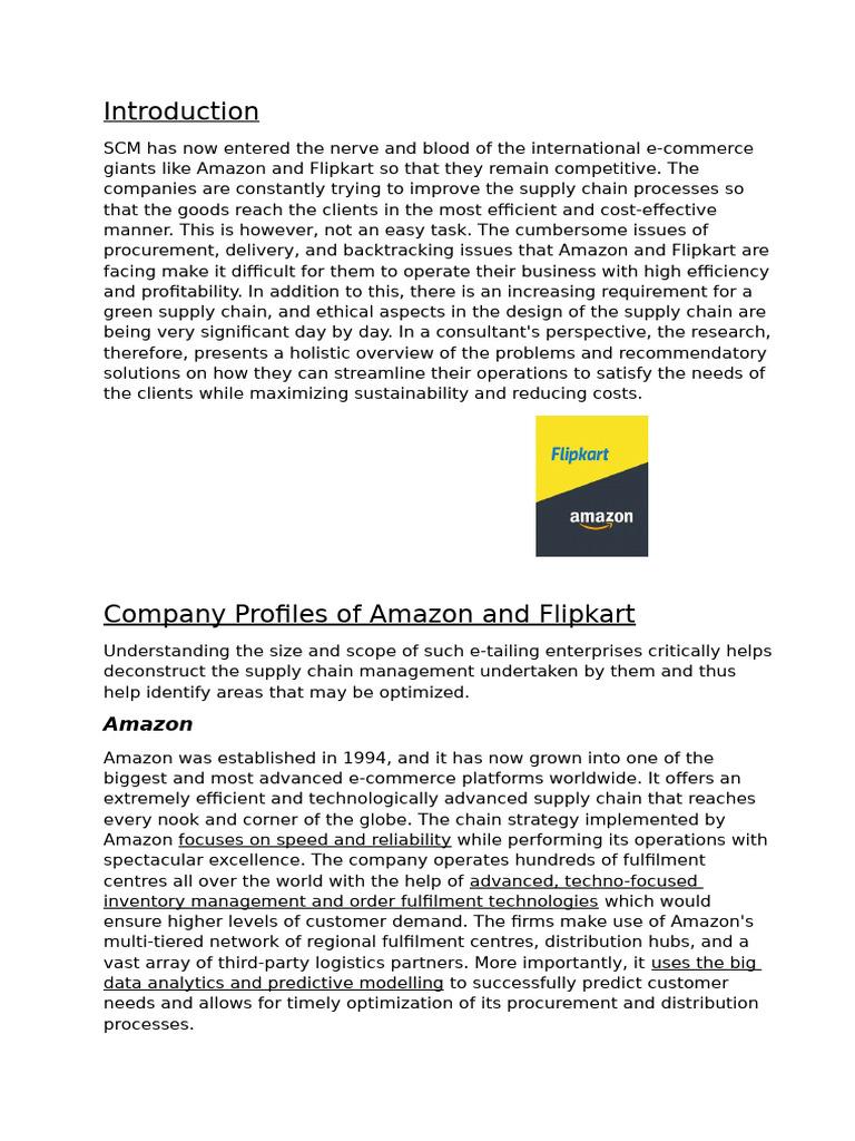 Supply Chain Management in Flipkart & Amazon | PDF | Supply Chain ...