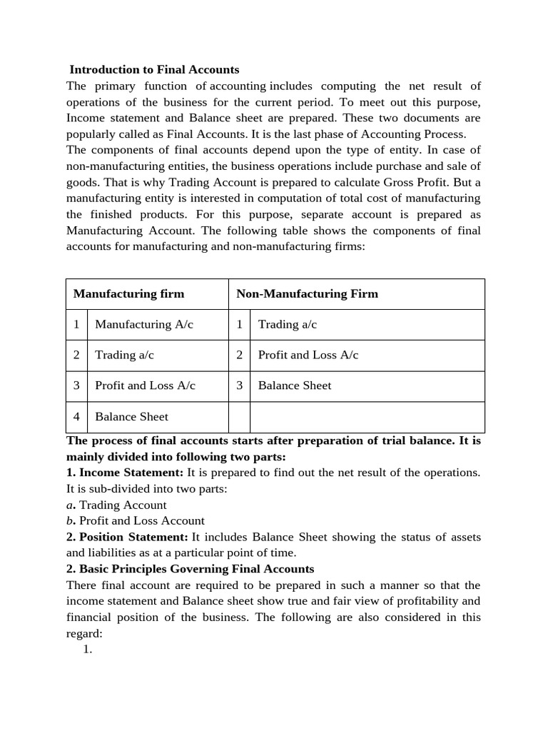 Introduction to Final Accounts | PDF | Income Statement | Debits And ...