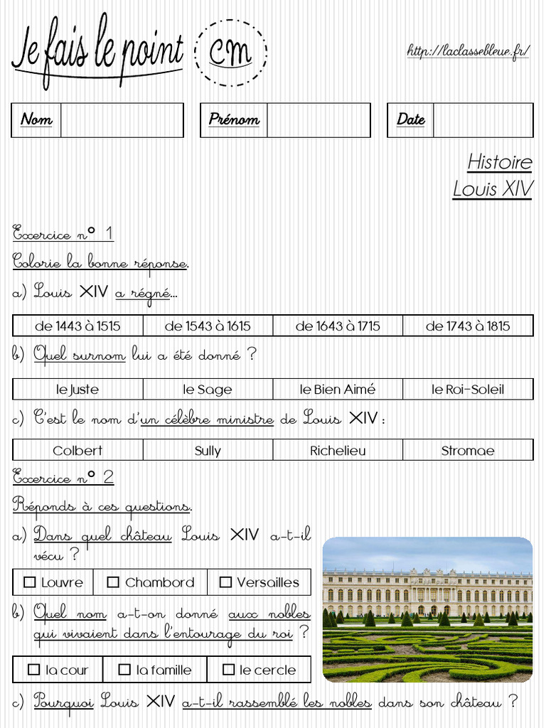 Louis XIV : Le Roi-Soleil en CM2 | PDF | Château de Versailles ...