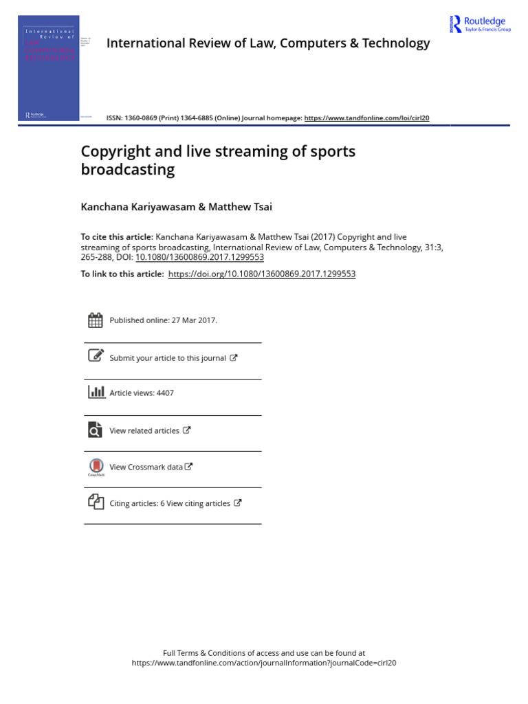 Copyright and Live Streaming of Sports Broadcasting | PDF | Copyright ...