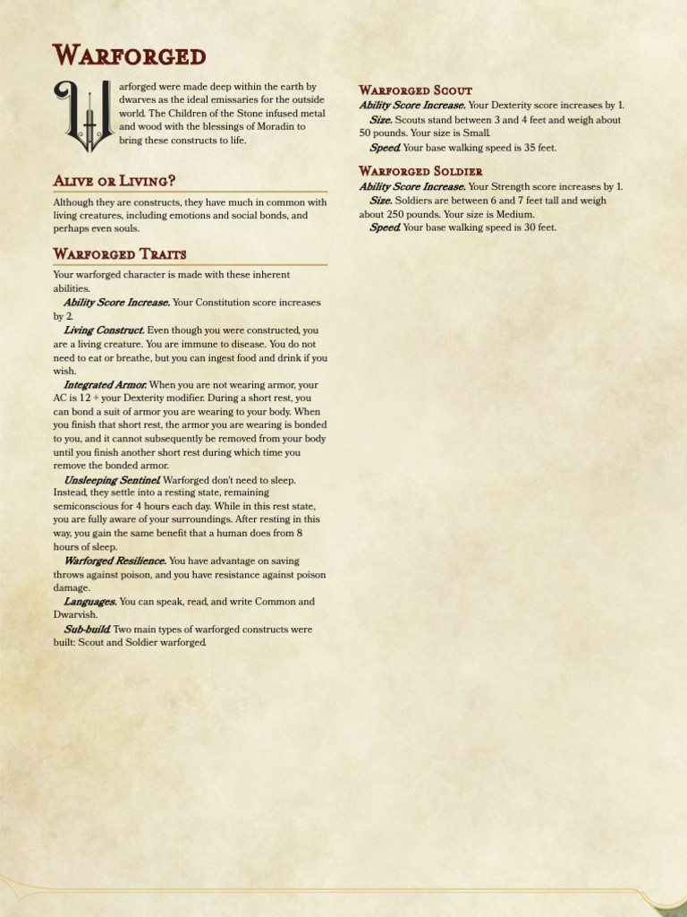 Warforged - GM Binder | PDF | Dwarf (Dungeons & Dragons)