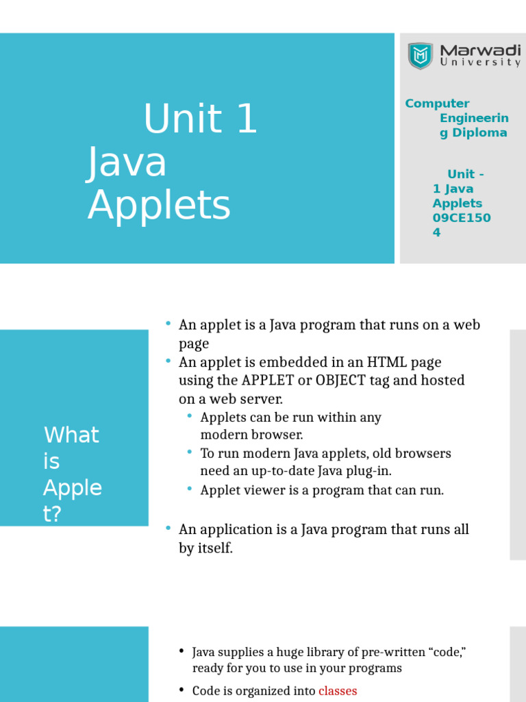 EContent 11 2024 09 22 22 46 48 Unit1 JavaAppletspptx 2024 07 25 09 14 11 | PDF | Html Element ...