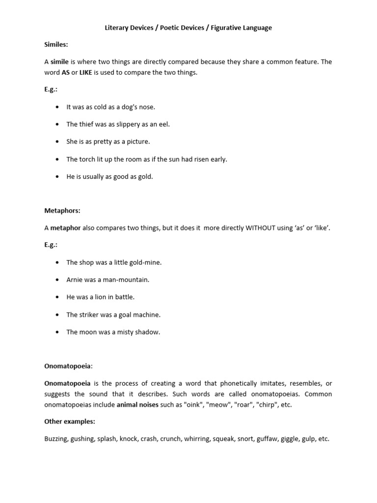 Common Literary Devices - Notes | PDF | Poetry