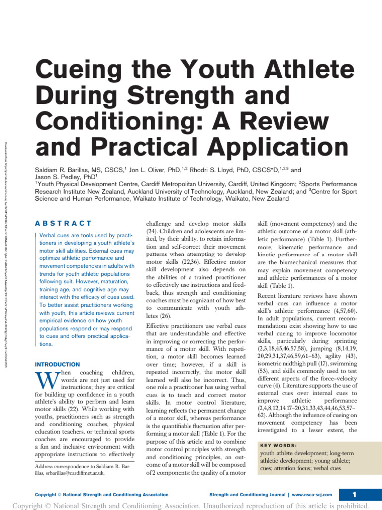 Cueing the Youth Athlete During Strength and Conditioning - A Review ...