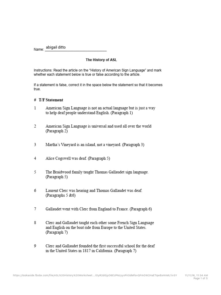 ASL History Worksheet Docx 2ld85sd | PDF | American Sign Language ...