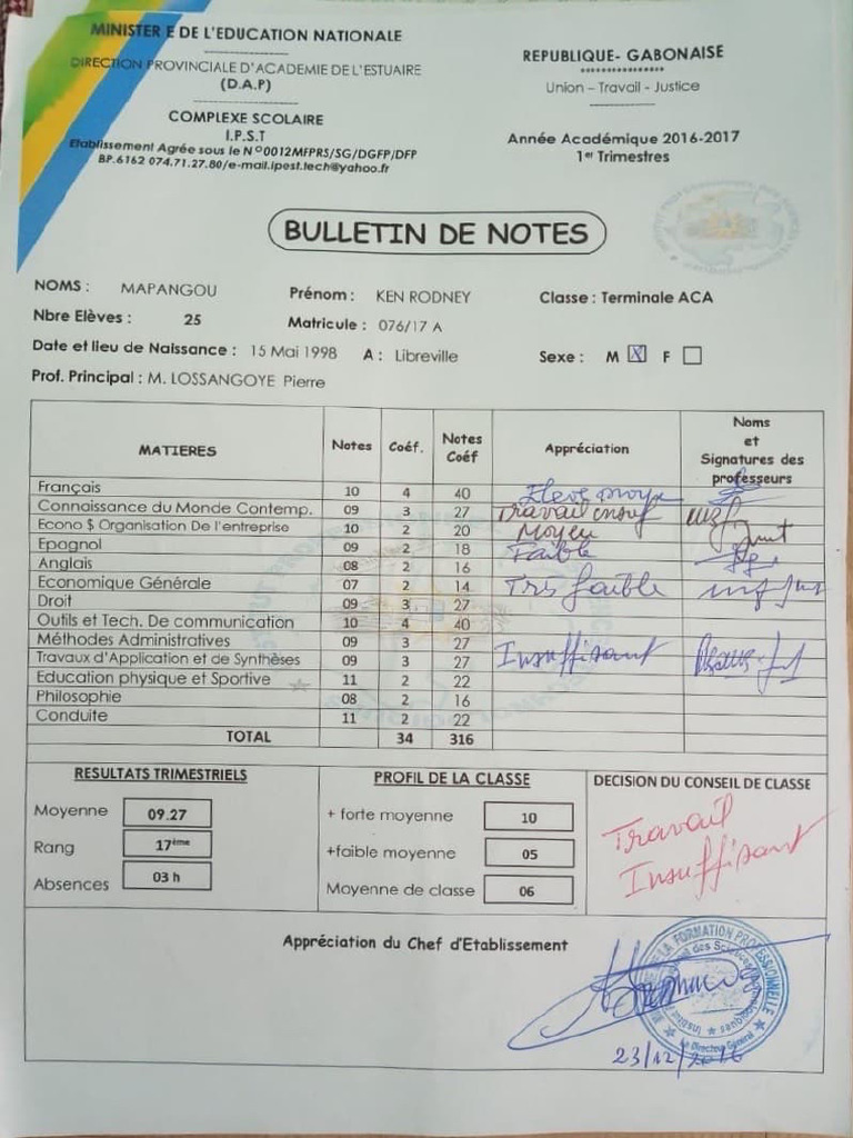 Bulletin de Notes - KEN RODNEY | PDF