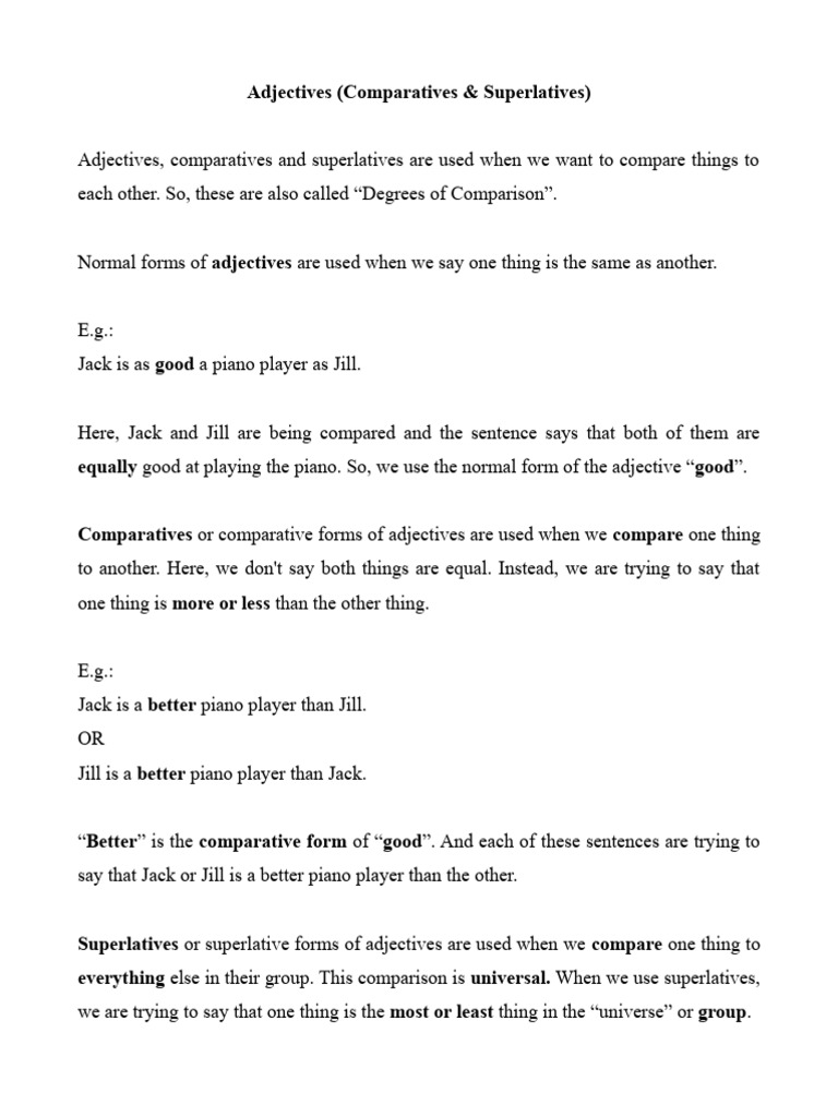 Degrees of Comparison - Notes | PDF | Grammar | Language Mechanics