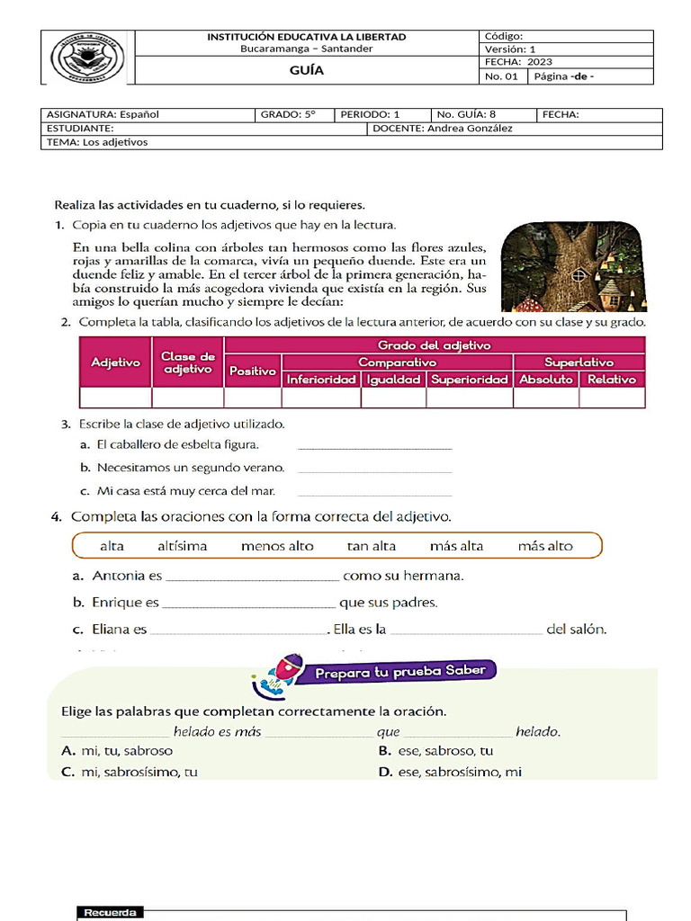 Guia 8 Adjetivos | PDF