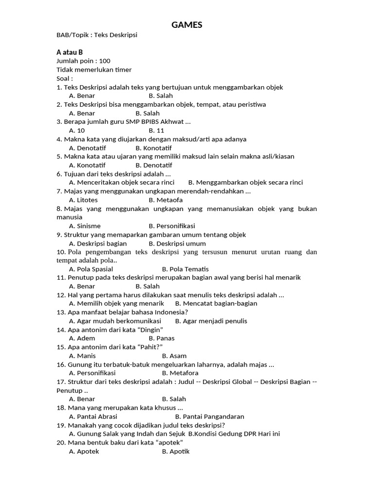Games Teks Deskripsi Kelas 7 | PDF