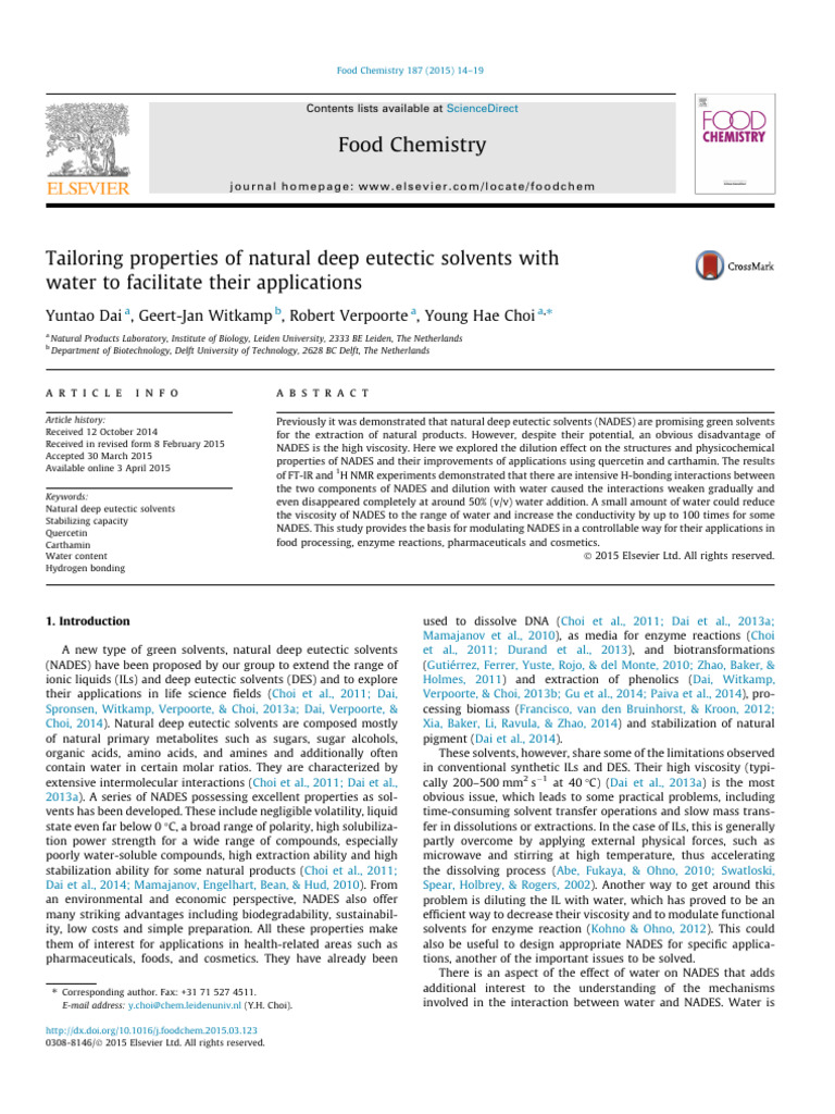 Tailoring Properties of Natural Deep Eutectic Solvents BB | PDF ...
