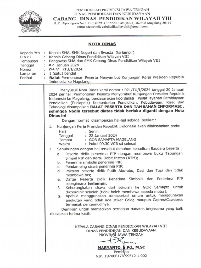 Nota Dinas Ralat Permohonan Peserta Menyambut Kunjungan Kerja Presiden ...