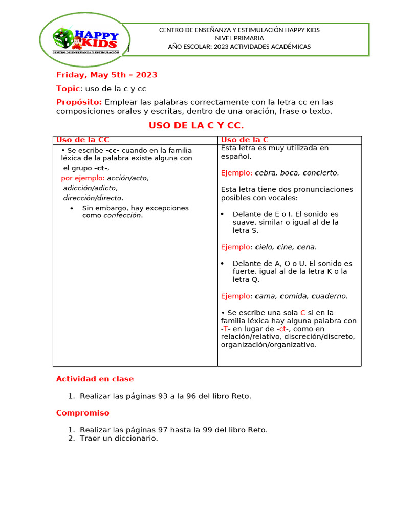 Uso de La Doble CC y C. 5° | PDF