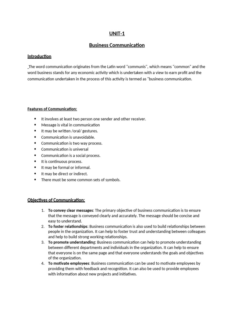 Business Communication Unit 1 | PDF | Communication | Information