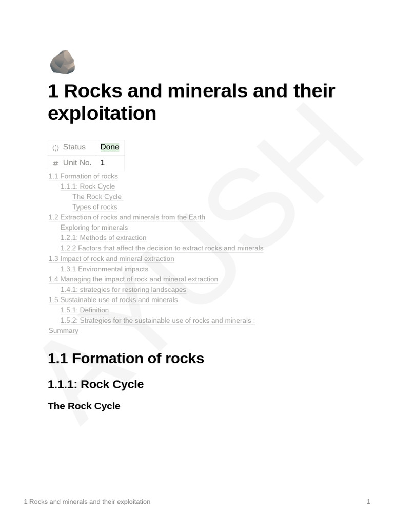 1 Rocks and Minerals and Their Exploitation | PDF | Rock (Geology) | Mining