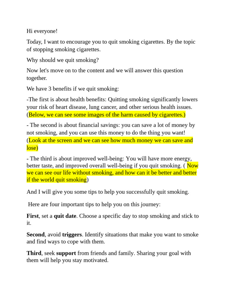 script of quiting smoking | PDF