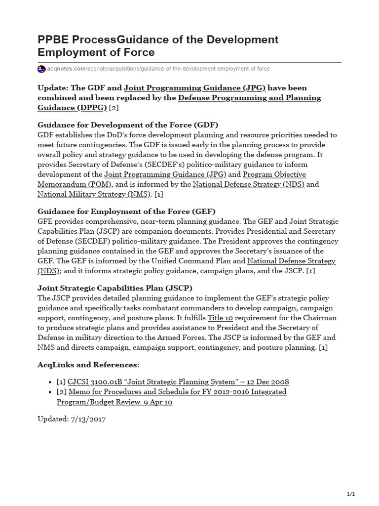 PPBE ProcessGuidance of The Development Employment of Force | PDF