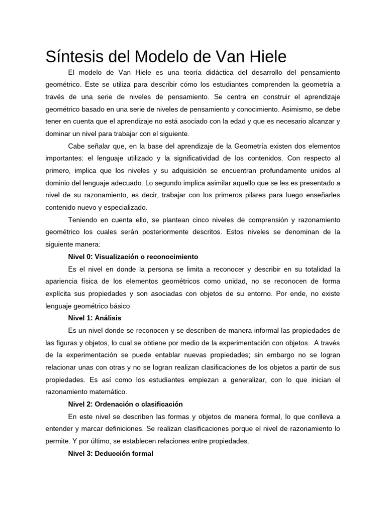 El Modelo de Van Hiele, Un Marco Teórico para La Didáctica de La ...