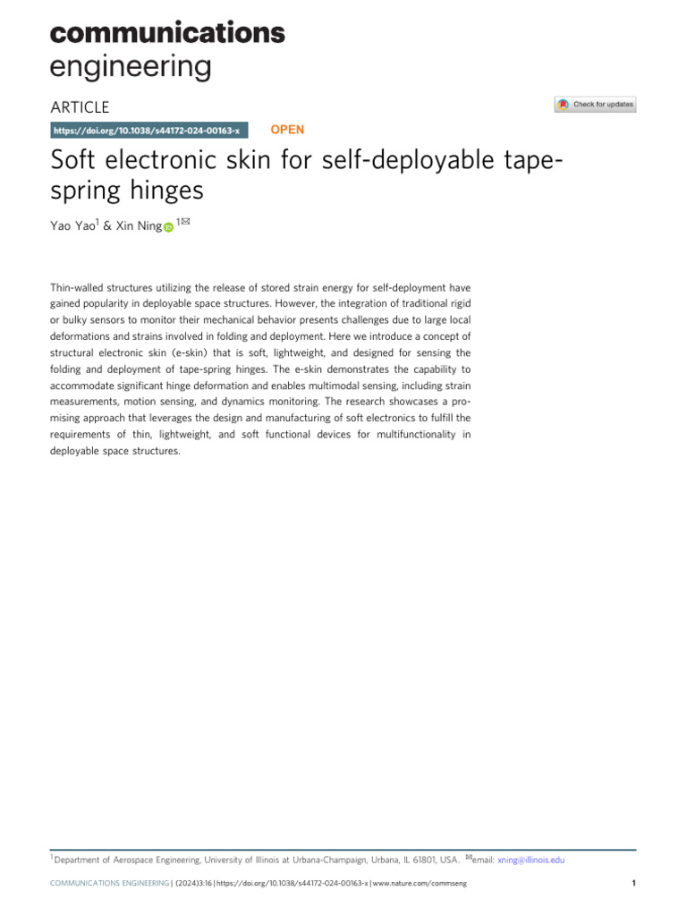 Soft Electronic Skin For Self-Deployable Tape-Spring Hinges | PDF ...