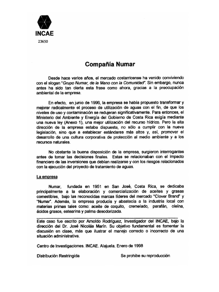 Caso de Estudio. Compañia Numar | PDF