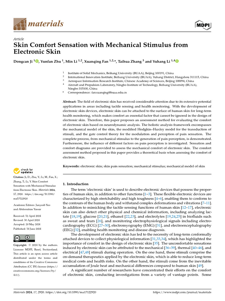 Skin Comfort Sensation With Mechanical Stimulus FR | PDF | Senses ...