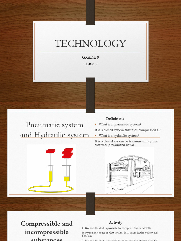 Grade 9 Technology: Pneumatics & Hydraulics | PDF | Gear | Brake
