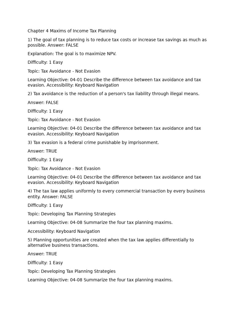 Chapter 4 Maxims of Income Tax Planning | PDF | Taxes | Net Present Value