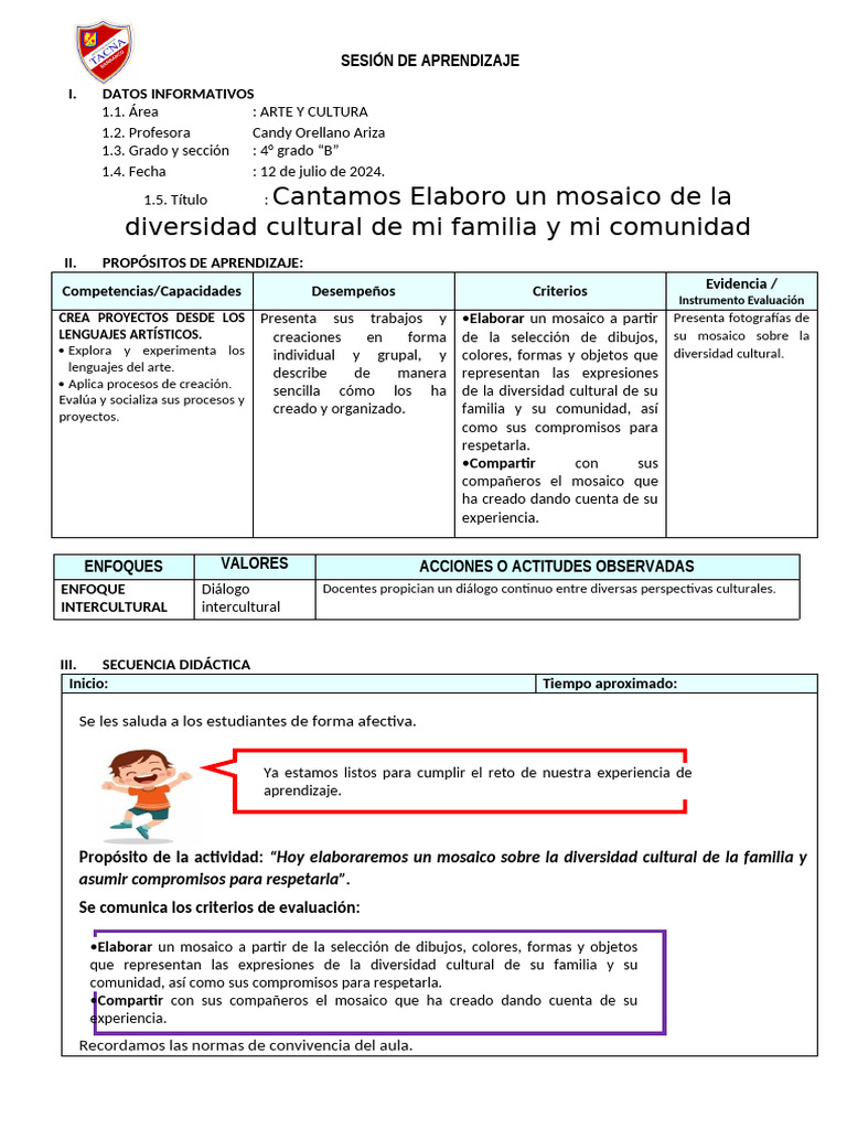 Mosaico de Diversidad Cultural Escolar | PDF | Evaluación | Dibujo