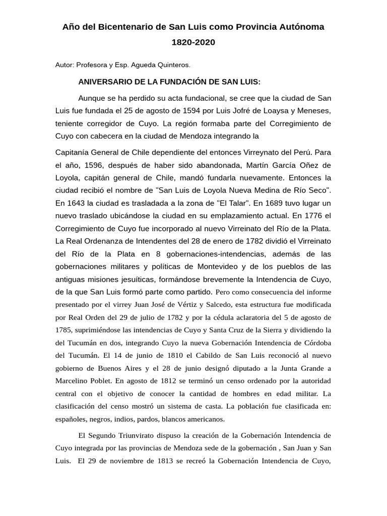 FUNDACIÓN DE SAN LUIS | PDF | América del Sur