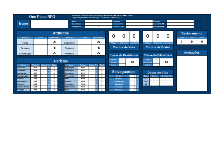 Ficha OP RPG 1.5 - Iamgor - Valores | PDF
