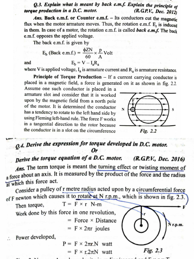 Back Emf and Torque Equation | PDF
