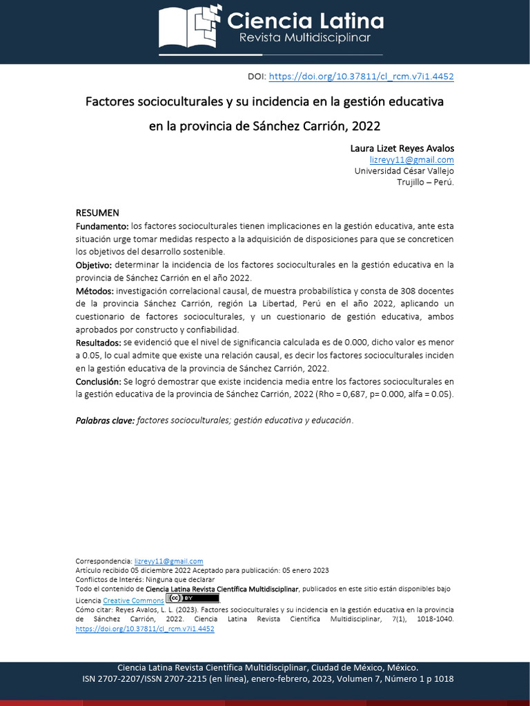 Factores Socioculturales y Su Incidencia en La Gestión Educativa | PDF ...
