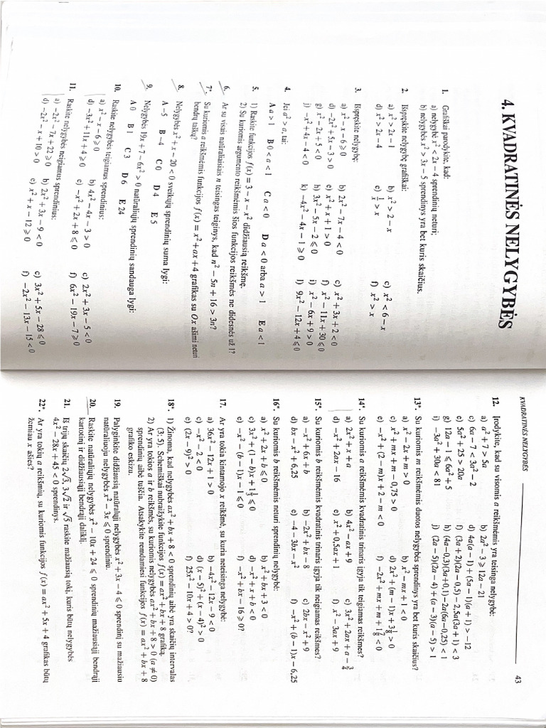 Užd 10kl 4sk. Kvadratinės Nelygybės | PDF
