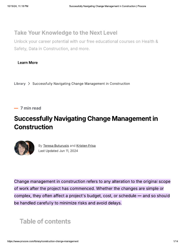 Construction Change Management | PDF