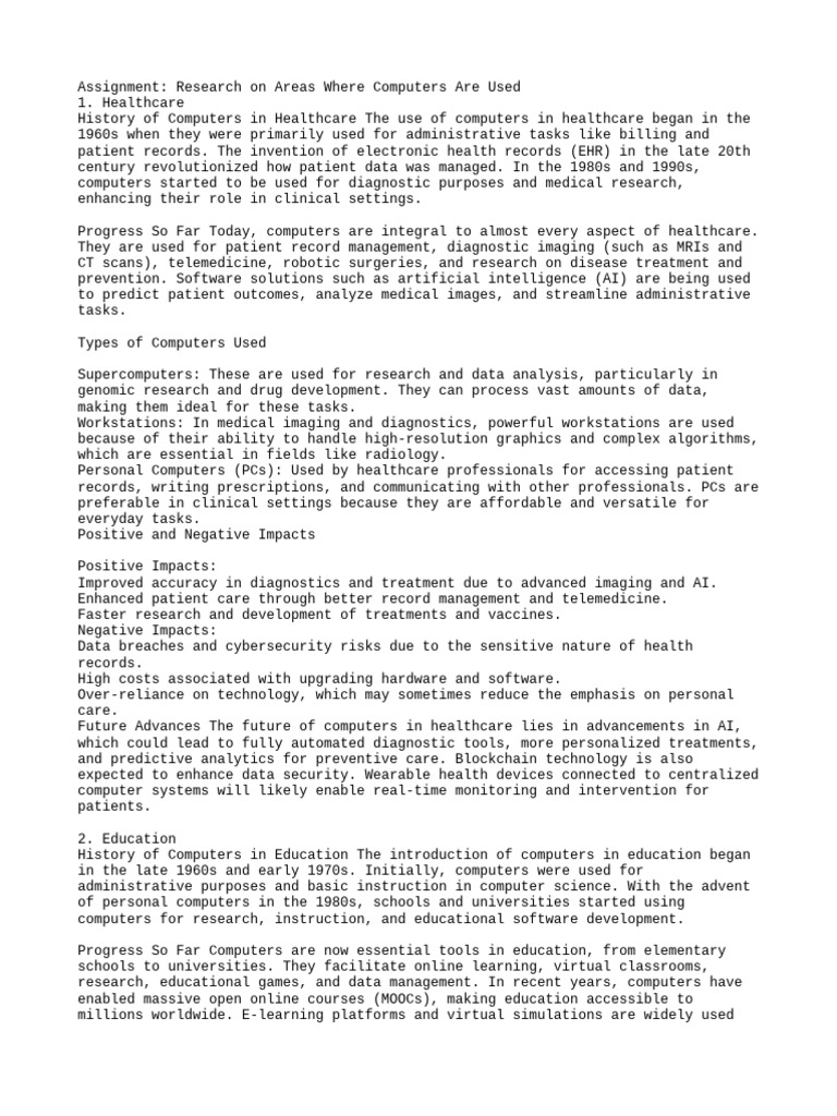 Assignment Research on Areas Where | PDF | Educational Technology | Health Care