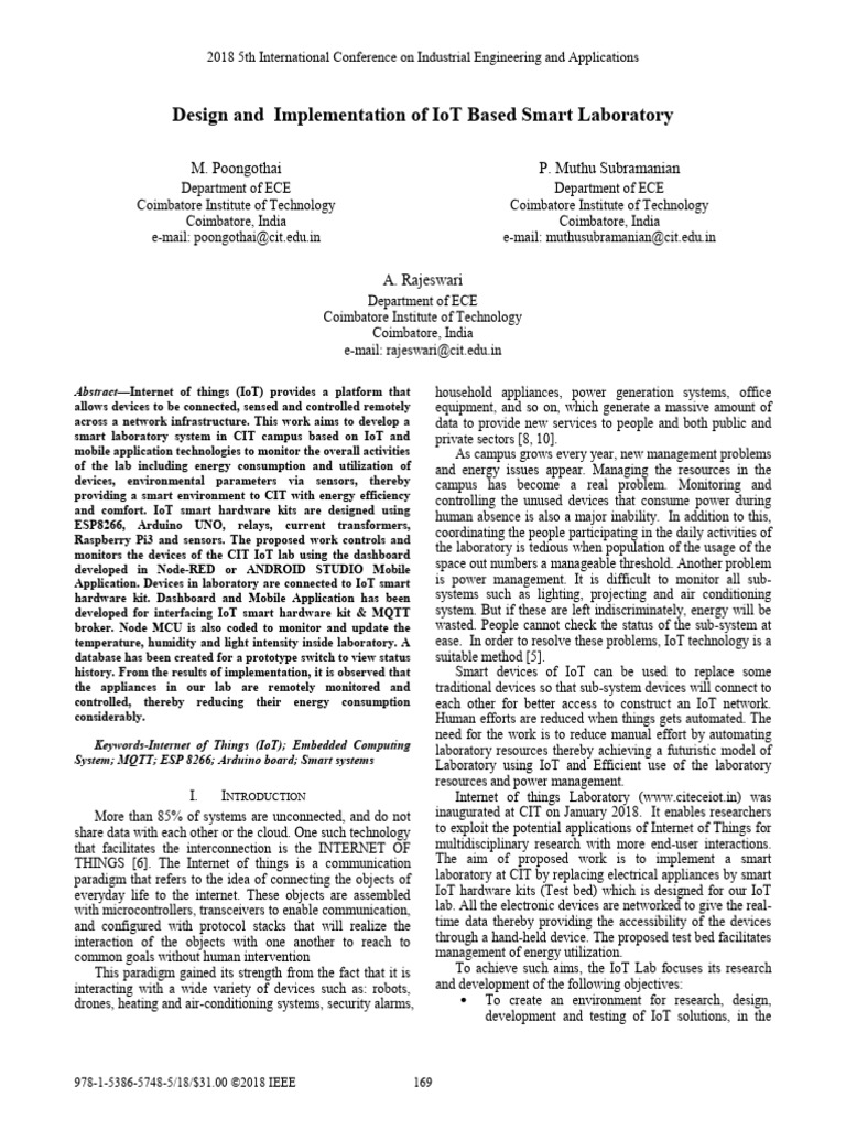 Design and Implementation of IoT Based Smart Laboratory | PDF ...