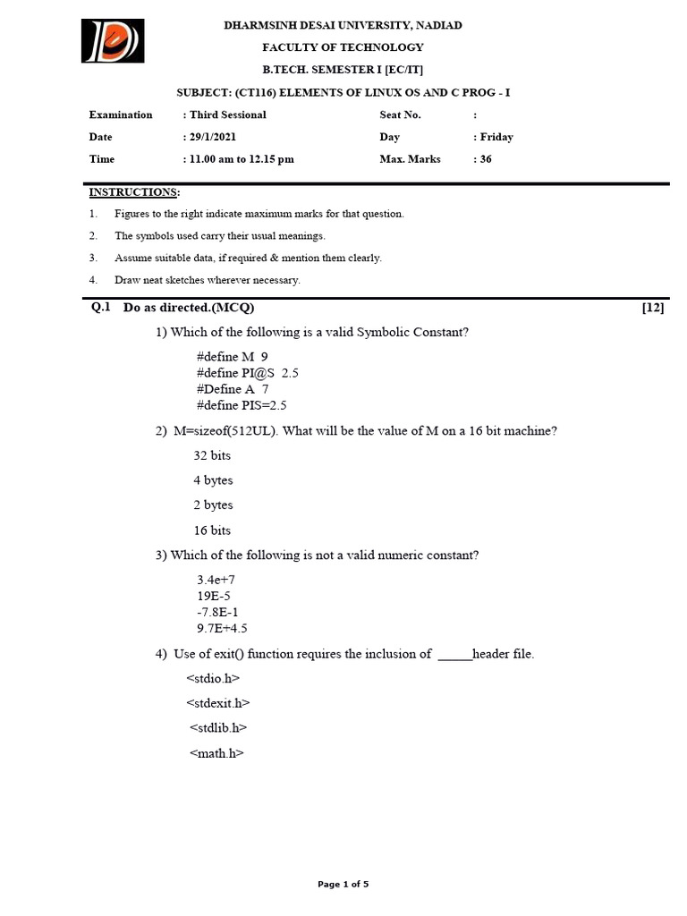 ELCP 3rd Sessional Paper | PDF | Control Flow | C (Programming Language)