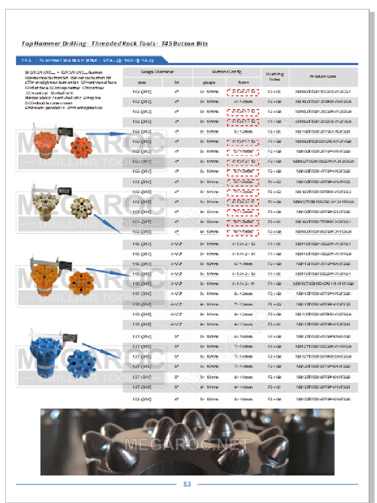 Megaroc - Ent T45-102 115 127 140 152 Button Bits | PDF