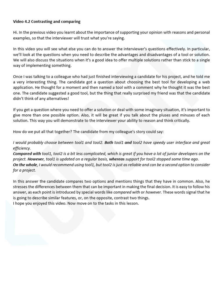 Lesson 4.2 Task 1 Contrasting and Comparing | PDF