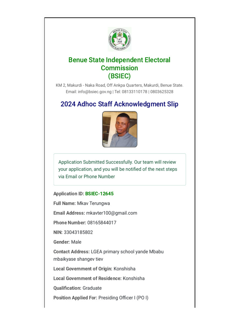BSIEC Adhoc Staff Slip | PDF