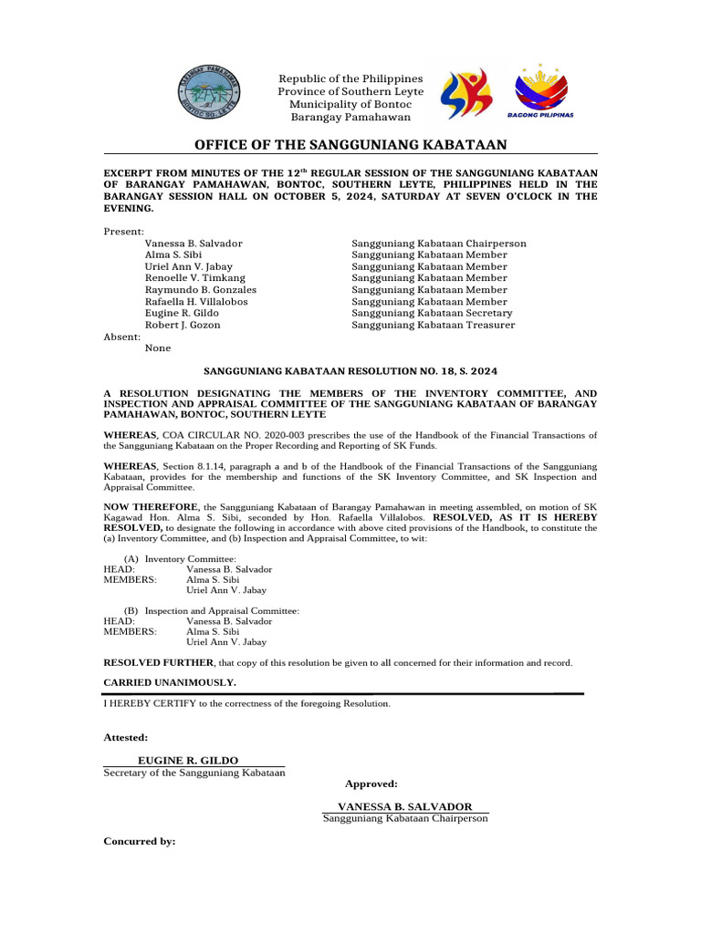 SK Inventory and Appraisal Committee Resolution | PDF | Government